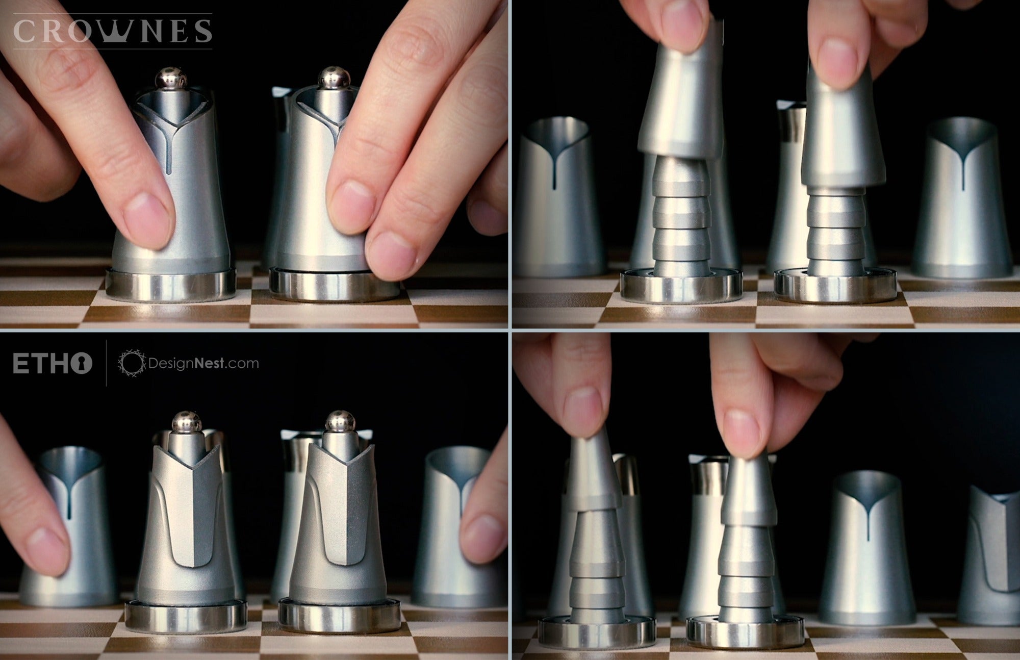 Crownes Chess Set Premium Stainless Steel: Magnetic Nesting Pieces, Co ...